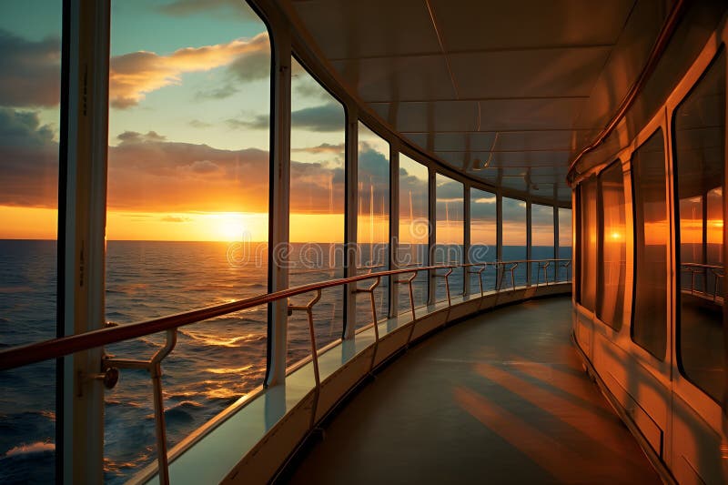 The Sun is Setting Over the Ocean on a Cruise Ship.Window View from ...