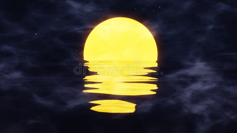 Sun Setting Over the Ocean, Dark Sky Stock Illustration - Illustration ...