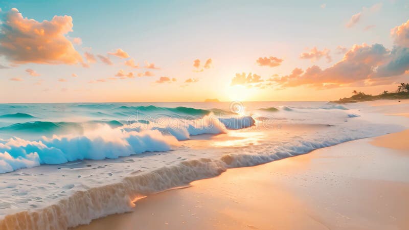 A Serene Beach at Midday with Calm Waves Gently Lapping Against the ...