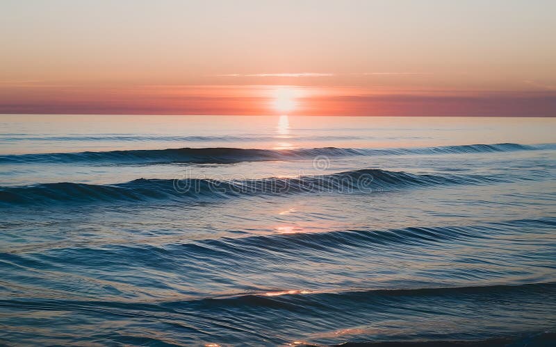 Sun Setting Over Ocean with Silhouette Waves Stock Illustration ...