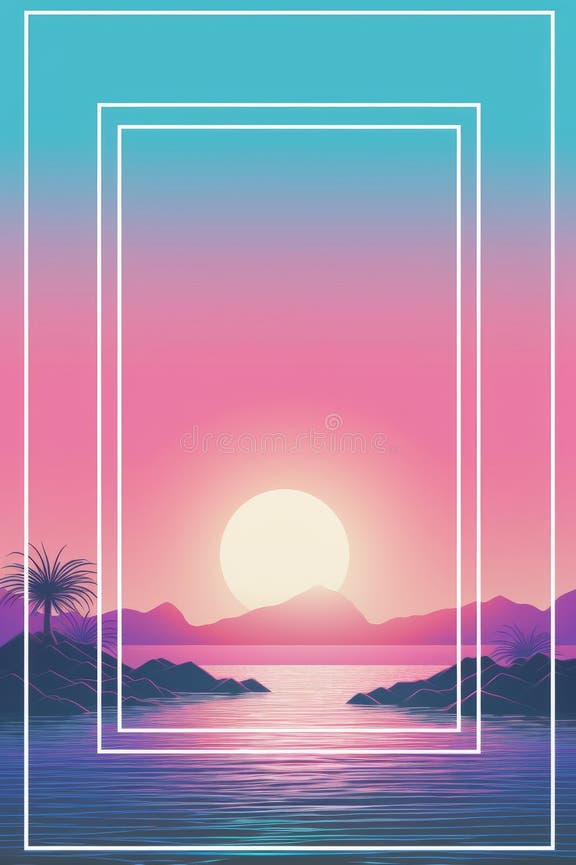The Sun Setting Over the Ocean in a Square Frame Stock Illustration ...