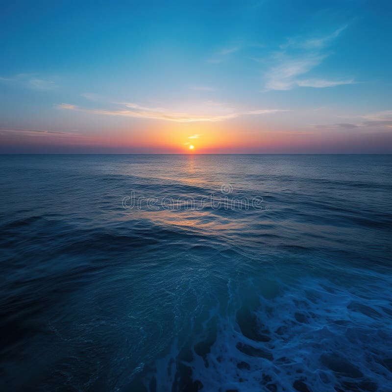 The Sun is Setting Over the Ocean with a Wave in the Foreground Stock ...