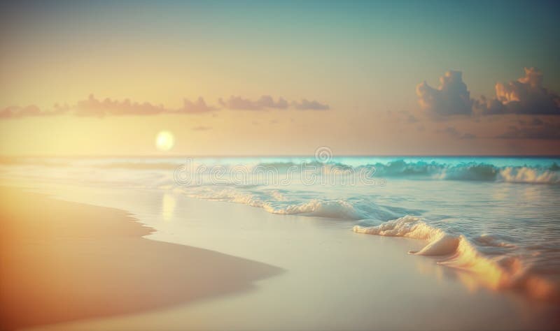 The Sun is Setting Over the Ocean with Waves Coming in Stock ...