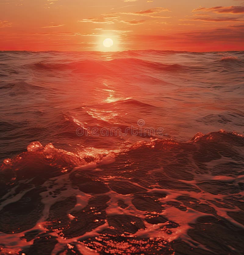 A Sunset Over the Ocean with the Sun Setting Over Stock Photo - Image ...