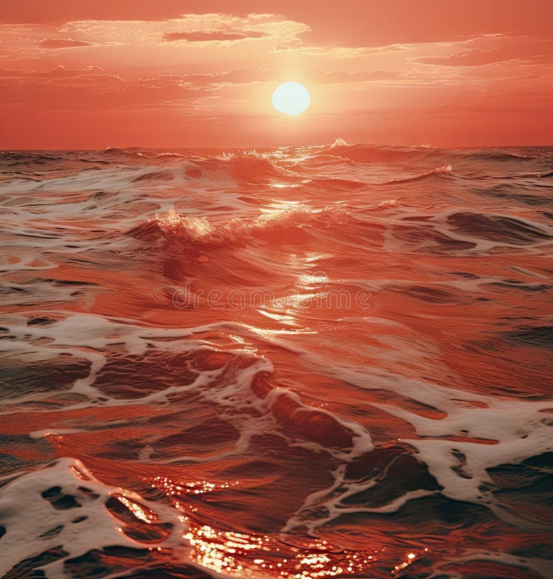 A Sunset Over the Ocean with the Sun Setting Over Stock Photo - Image ...