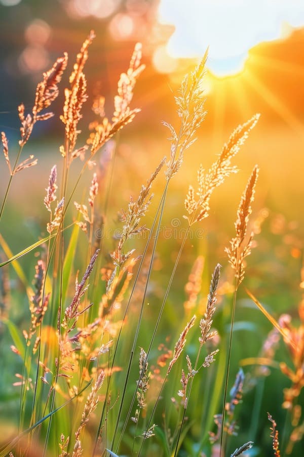 Sun Setting Over Peaceful Grass Field Perfect Nature Backgrounds Stock Photos - Free & Royalty ...