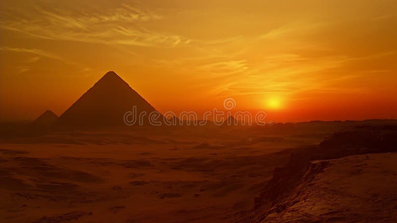 The Sun is Setting Over the Pyramids of Egypt Stock Image - Image of ...