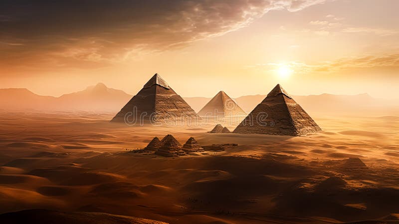 The Sun is Setting Over the Pyramids of Egypt. Stock Image - Image of ...