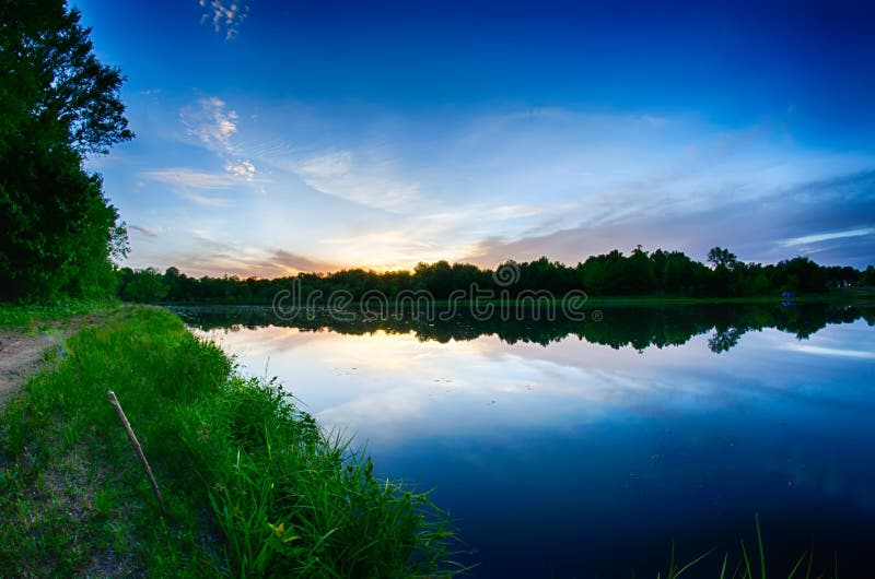 Sun Setting Over Country Farm Land in York South Carolina Stock Image ...
