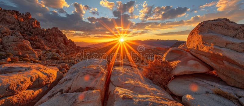 Sun Setting Over Rocky Landscape Stock Image - Image of dawn, shadows ...