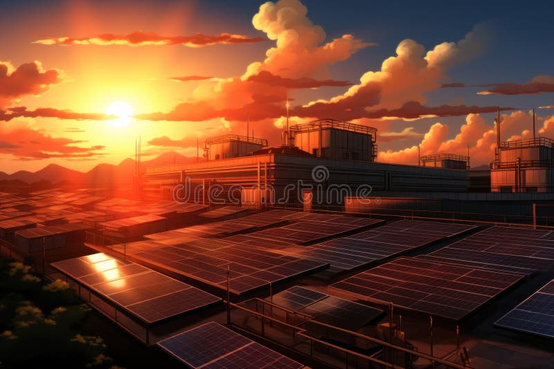 The Sun is Setting Over the Rooftop of a Factory. Generative AI Image ...
