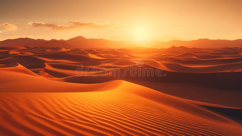 The Sun is Setting Over the Sand Dunes Stock Illustration ...