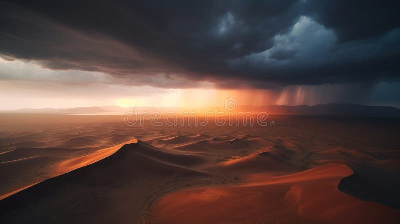 The Sun is Setting Over the Sand Dunes. Generative AI Image. Stock ...
