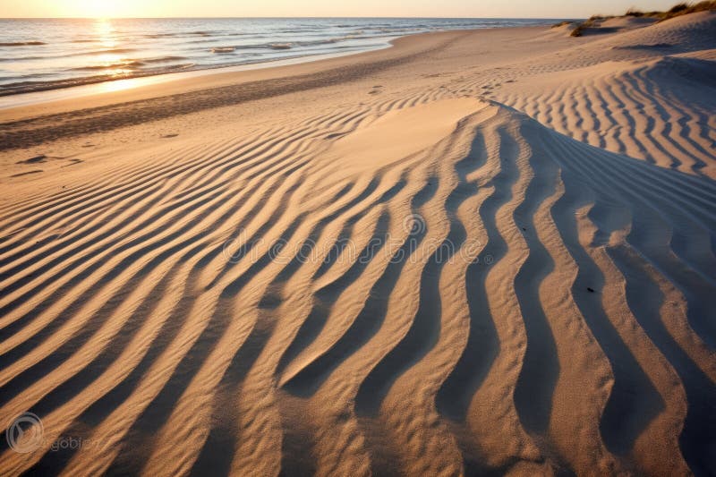 The Sun is Setting Over a Sandy Beach Stock Illustration - Illustration ...