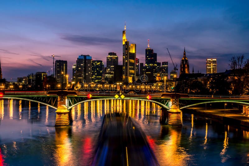 The Sun is Setting Over the Skyline of Franfurt Main - Germany Stock ...