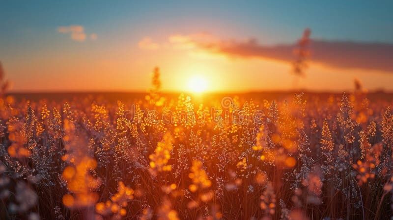 Sun Setting Over Tall Grass Field Stock Image - Image of rural, tall ...