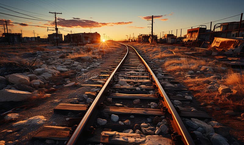Sun Setting Over Train Track Stock Photo - Image of setting, railroad ...