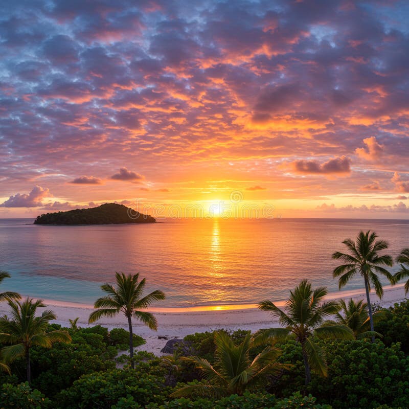 Small Island on the Beach with Sunset, Vector Illustration Stock Vector ...