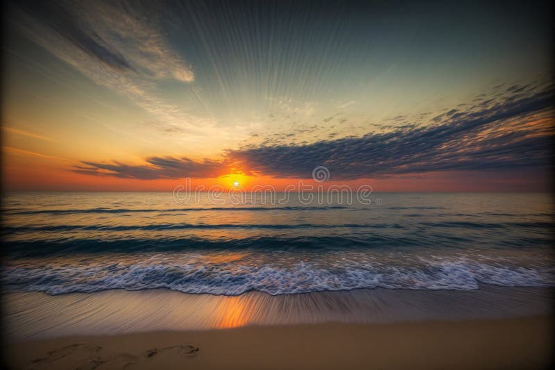 The Sun is Setting Over the Water at the Beach. Generative AI Stock ...