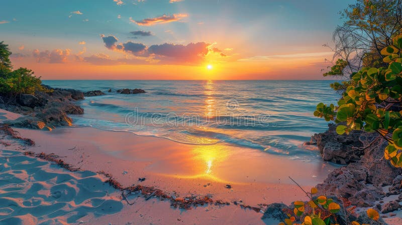 Sun Setting Over Water at Beach Stock Image - Image of generative, dusk ...