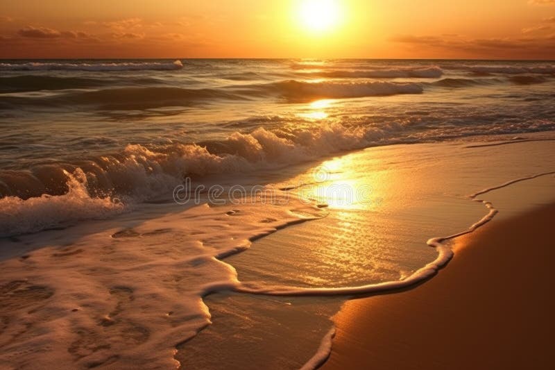 The Sun is Setting Over the Water at the Beach Stock Photo - Image of ...