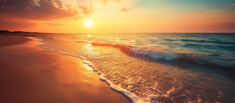Sun Setting Over Water at Beach Stock Illustration - Illustration of ...