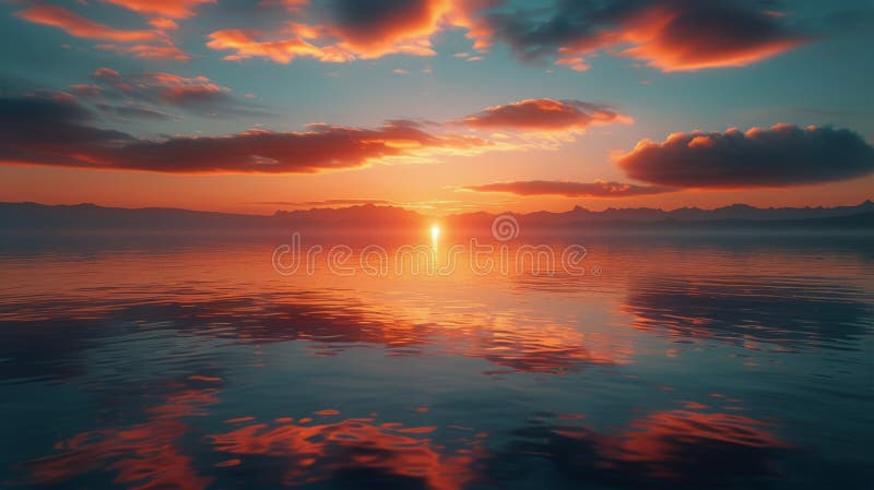 Sun Setting Over Water with Clouds Stock Image - Image of ocean ...
