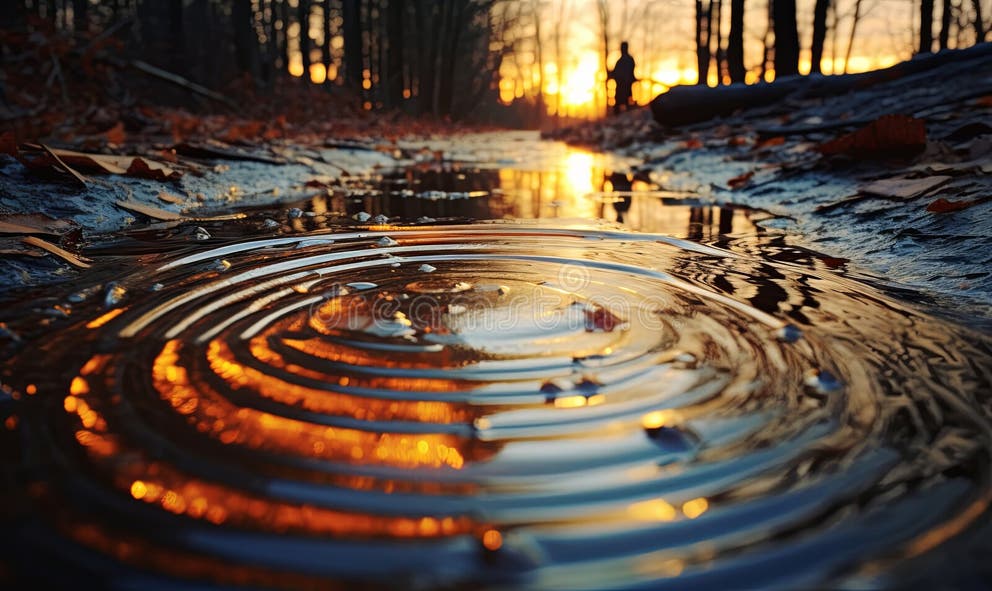 Sun Setting Over Water Puddle Stock Photo - Image of weather, city ...