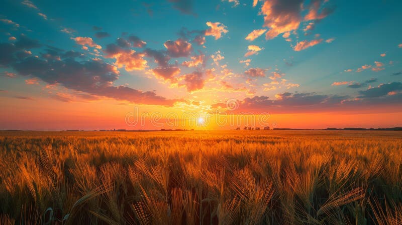 Sun Setting Over Wheat Field Stock Image - Image of nature, twilight ...