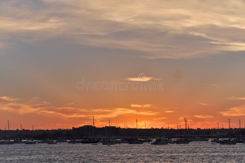 Sun Setting on San Diego Bay Stock Image - Image of sundown, harbor ...