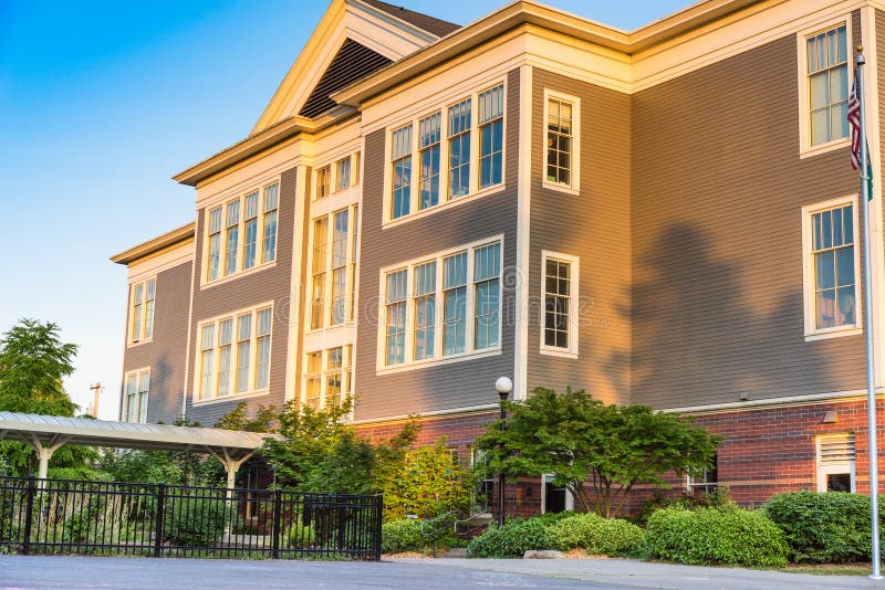 Sun Setting on School Building Stock Image - Image of academic, private ...