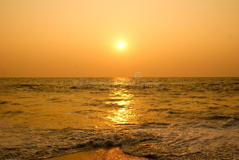 Sun Setting in a Sea Beach. Stock Image - Image of panoramic, nature ...