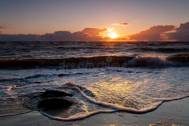 Just a Beautiful Sunset on the Seashore Stock Image - Image of evening ...