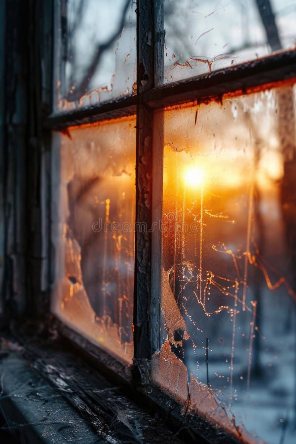 Sun Setting through the Window of an Old Building. Suitable for ...