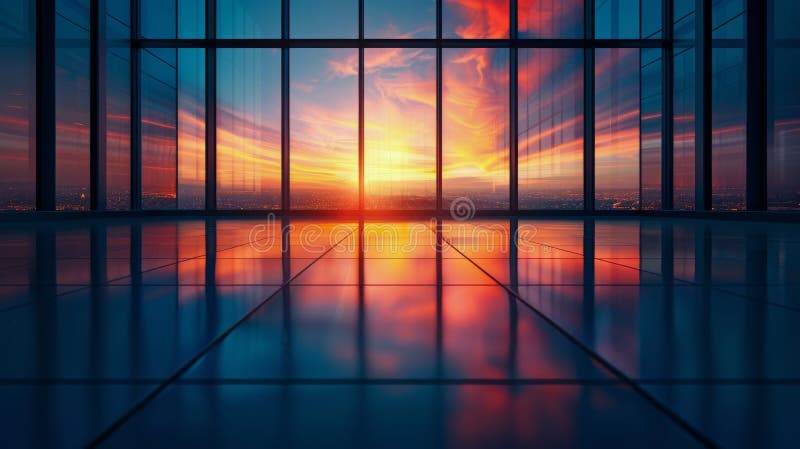 Sun Setting through Windows of a Building Stock Photo - Image of ...