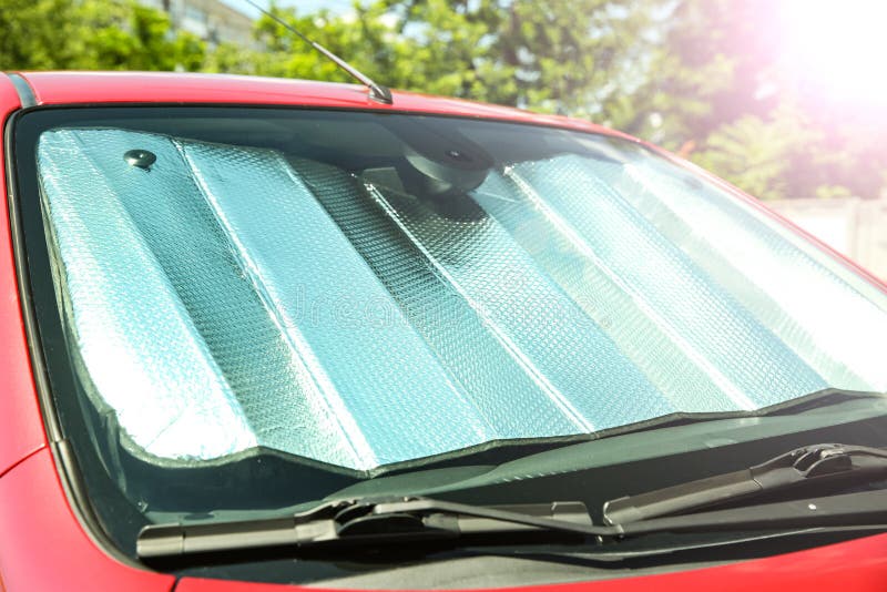Sun Shade Under Windshield in Car, Closeup. Heat Protection Stock Image ...