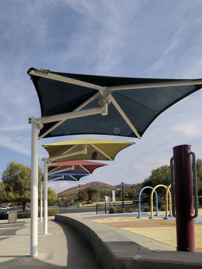 Sun Shades at Splash Pad at a Public Park Stock Photo - Image of ...