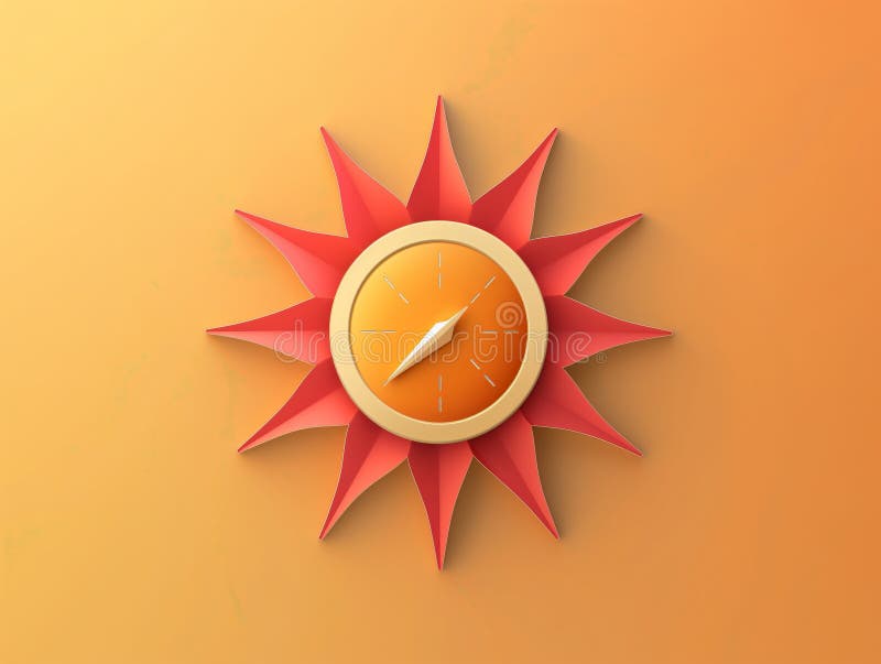 Sun-shaped Compass on Orange Background Stock Image - Image of yellow ...