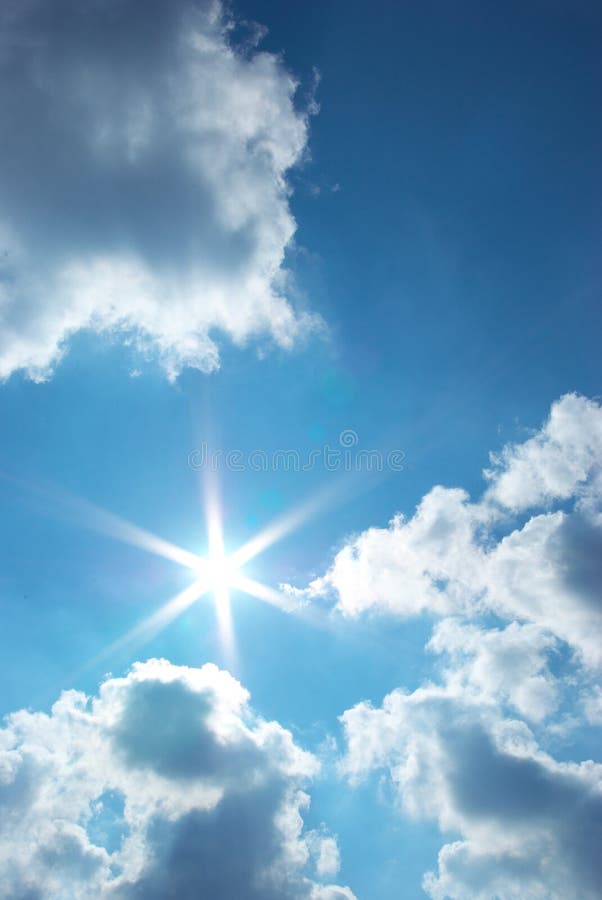 Sun Shines in Blue Sky and Beautiful Cloud Stock Image - Image of flare ...