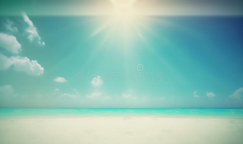 The Sun Shines Brightly Over a Beach with Clear Blue Water Stock ...