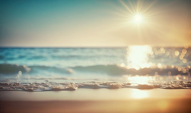The Sun Shines Brightly Over the Ocean on a Beach Stock Illustration ...