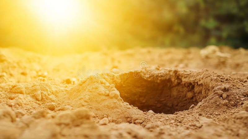 Bright Sunlight Illuminates a Small Hole in a Dirt Mound, Casting ...