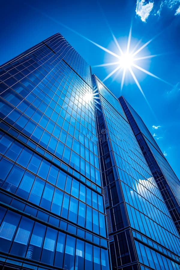 The Sun Shines Brightly through the Windows of Tall Building with Blue ...