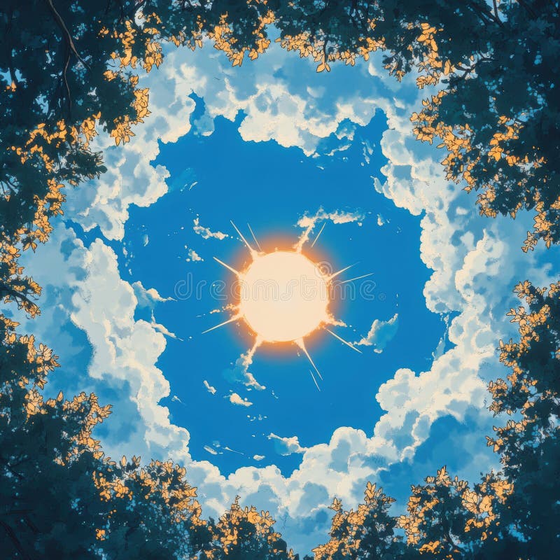 A Sun Shines through the Clouds in a Circle Stock Illustration ...