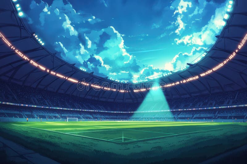 The Sun Shines through Clouds Over an Empty Soccer Stadium Stock Photo ...