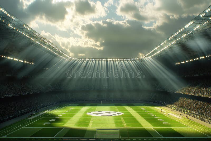 The Sun Shines through Clouds Over an Empty Soccer Stadium Stock Photo ...