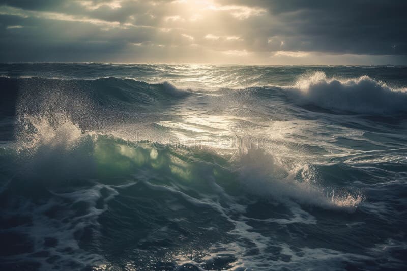 The Sun Shines through the Clouds Over the Ocean Waves As the Sun ...