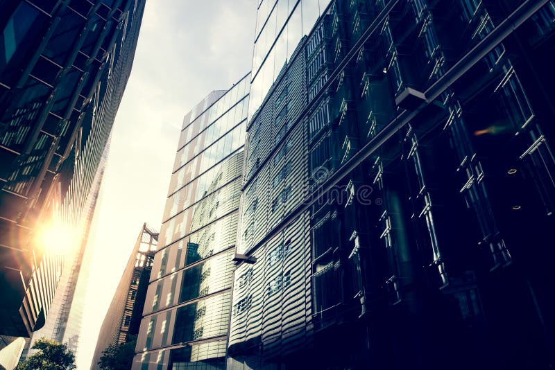 Sun Shines between Glossy Office Buildings Building Stock Photo - Image ...