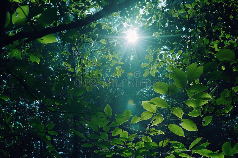 The Sun Shines through a Green Forest with Lots of Leafs Stock ...