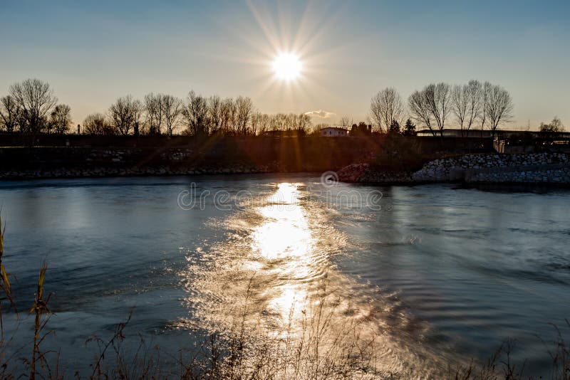 The Sun Shines on the River Po Stock Image - Image of cremona, people ...